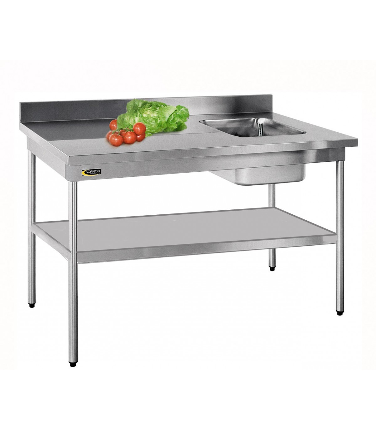 Table du chef avec cuve à droite avec étagère confort CHR inox 12/1...